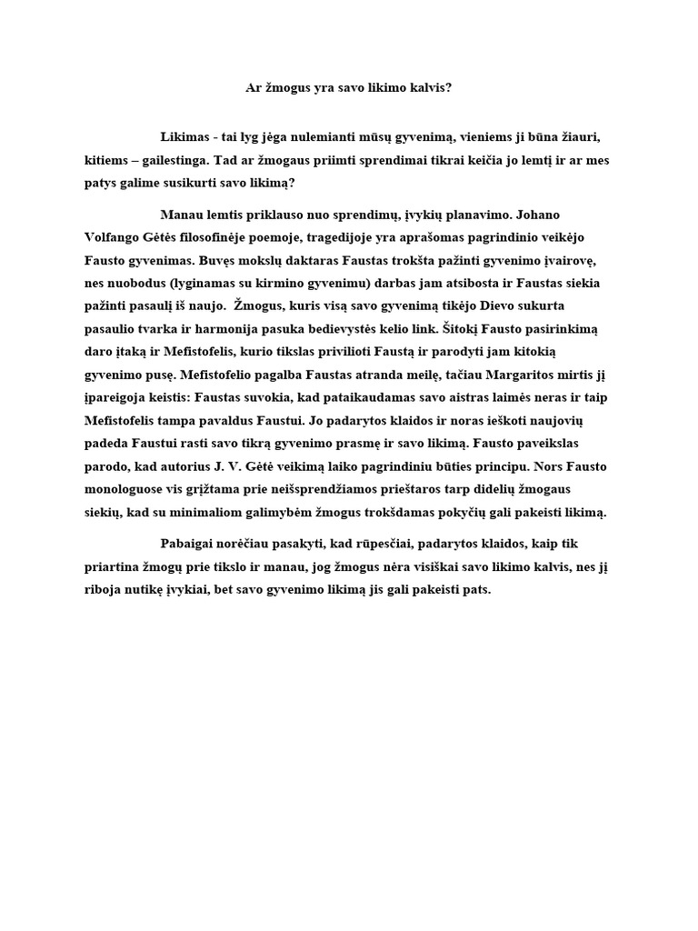 Ar žmogus yra savo likimo kalvis | PDF