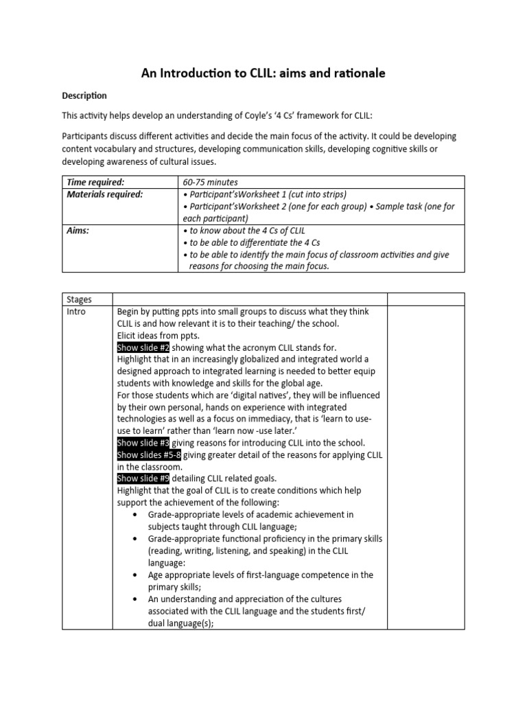 An Introduction To CLIL | PDF | Learning | Knowledge