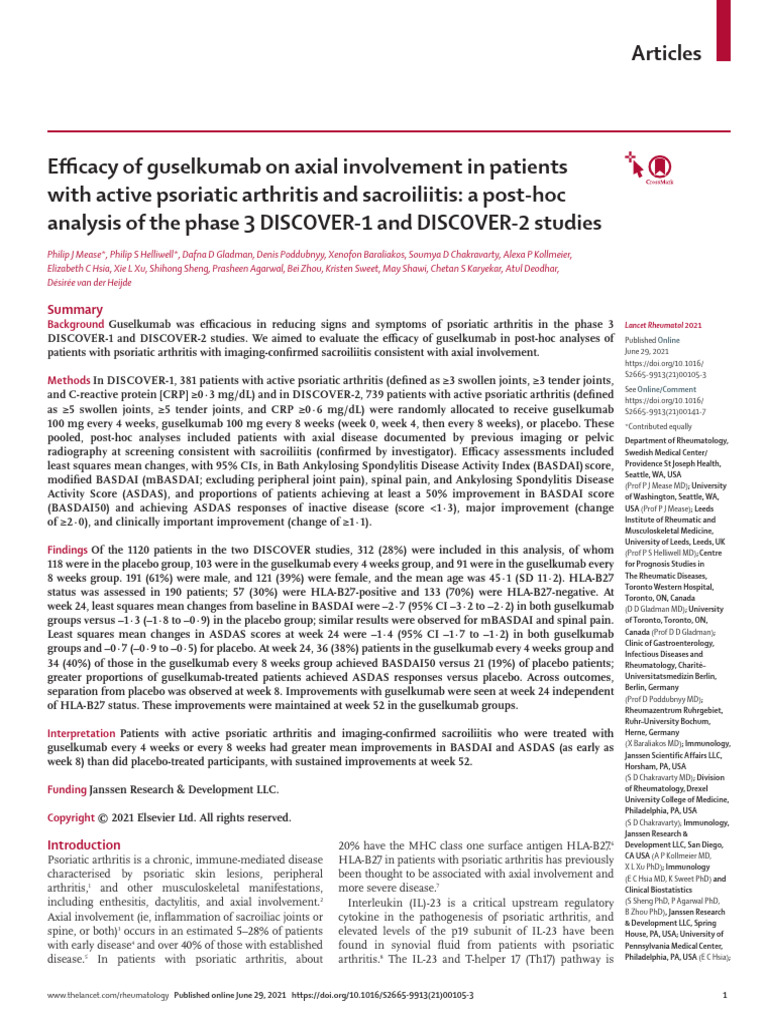 Efficacy of Guselkumab On Axial Involvement in Patients With Active ...