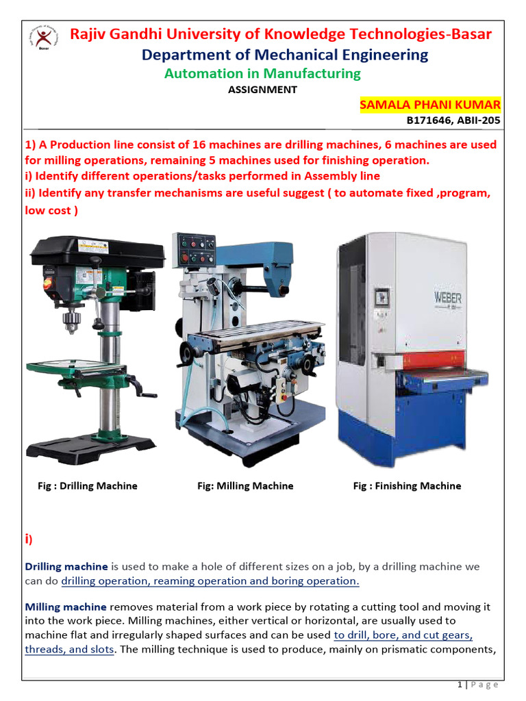 Samala Phani Kumar - Am Assignment | Download Free PDF | Machines | Drilling
