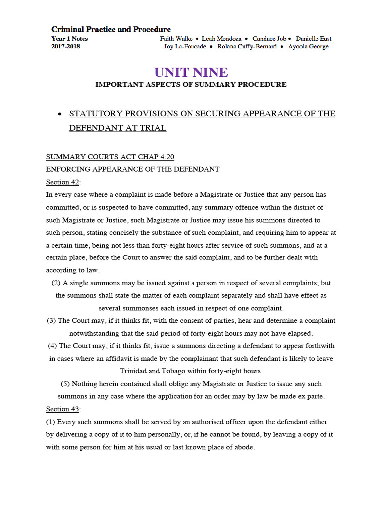 Crim Prac - Proc - Unit 9 | PDF | Justice Of The Peace | Plea