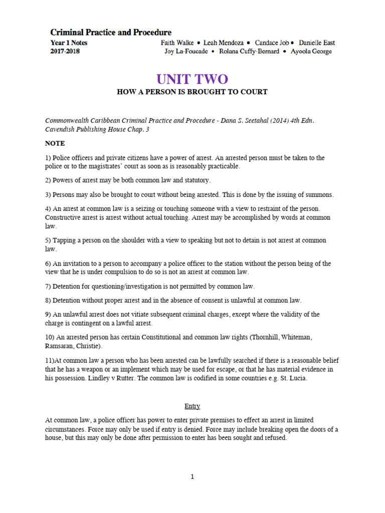 Crim Prac - Proc - Unit 2 | PDF