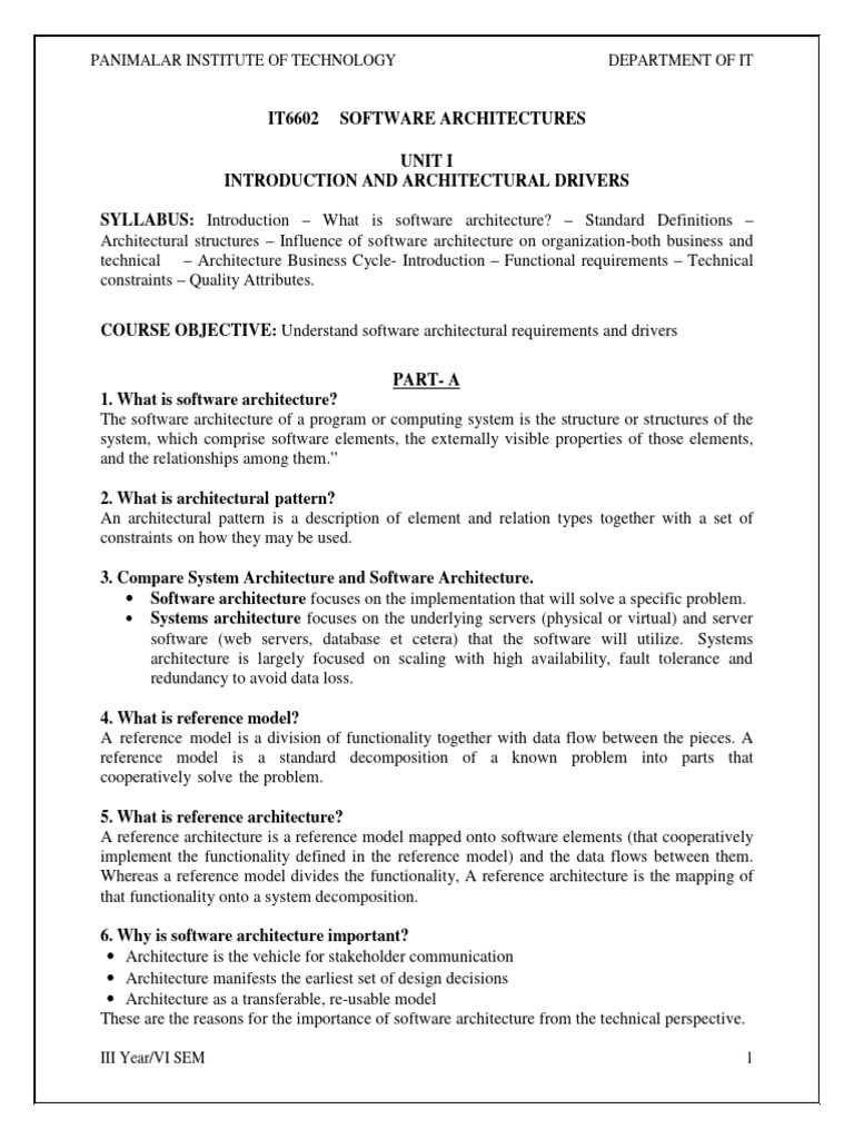 It6602 Software Architecture | PDF | Cloud Computing | Service Oriented Architecture