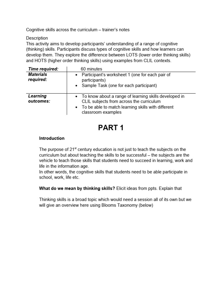 Developing Cognitive Skills in CLIL | PDF | Learning | Thought