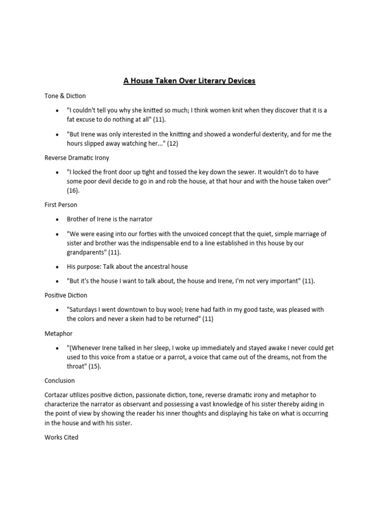 A House Taken Over Literary Devices | PDF