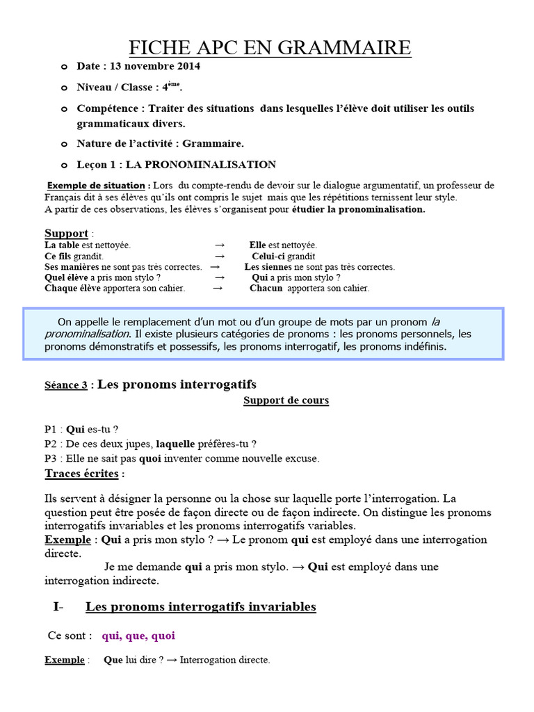 Les Pronoms Interrogatifs | PDF