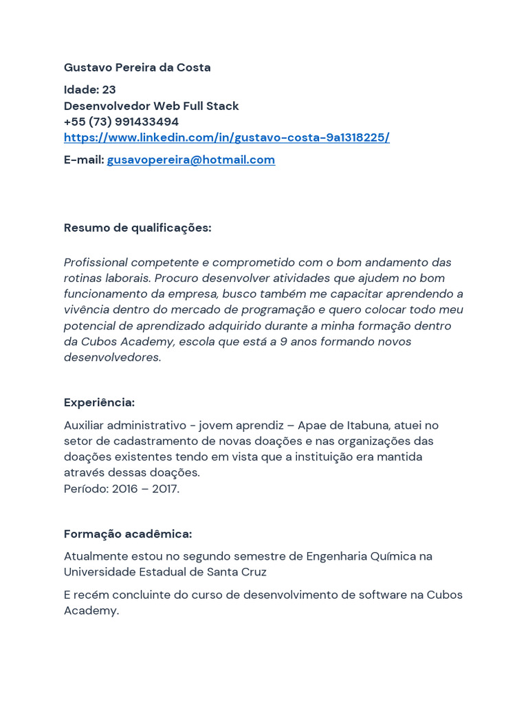 Perfil de Desenvolvedor Web Full Stack | PDF