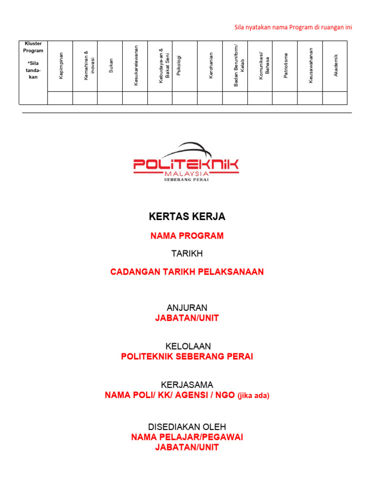 Template Kertas Kerja Aktiviti Pelajar 14062023 | PDF