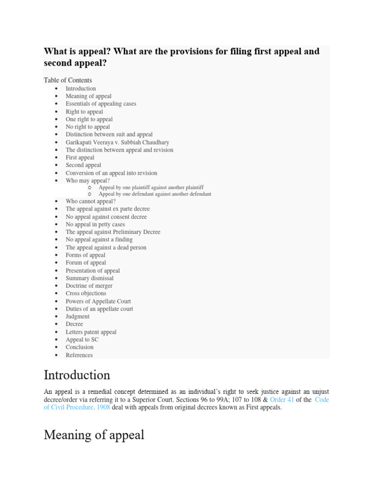 What Is Appeal. What Are The Provisions For Filing First Appeal and ...
