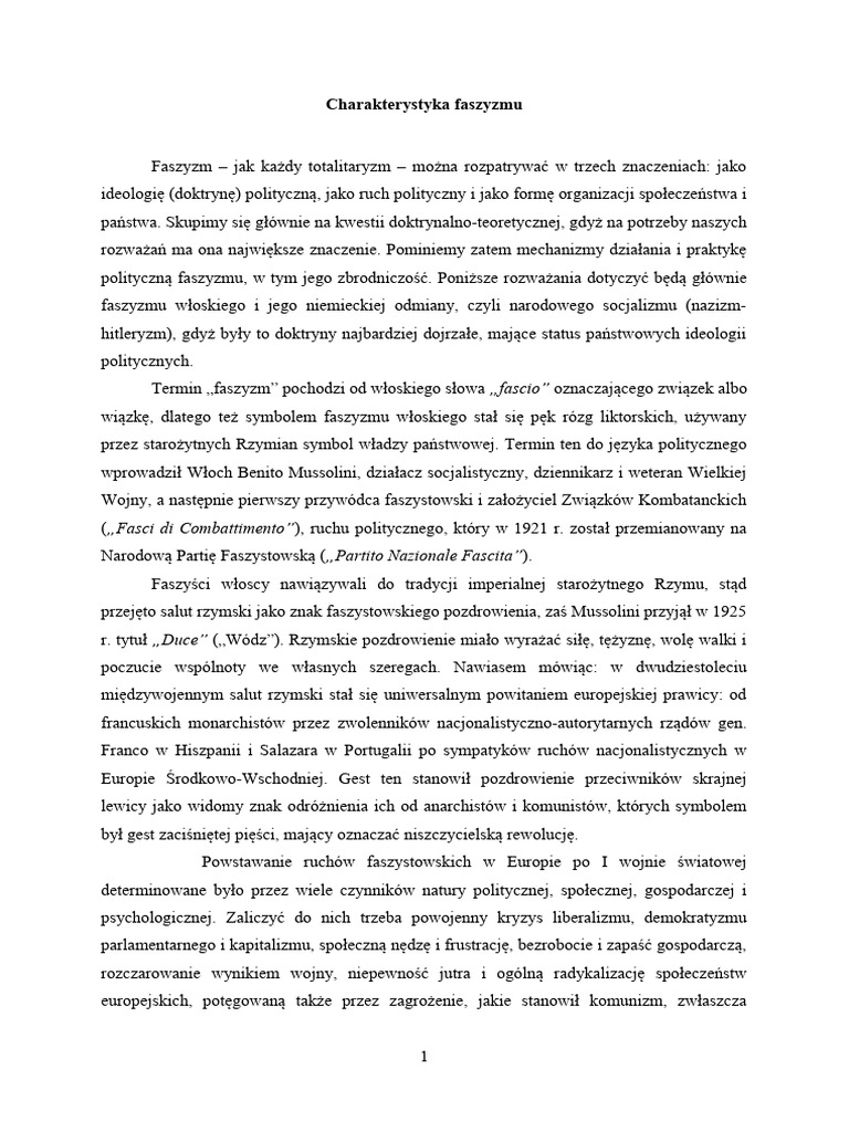 Charakterystyka Faszyzmu | PDF