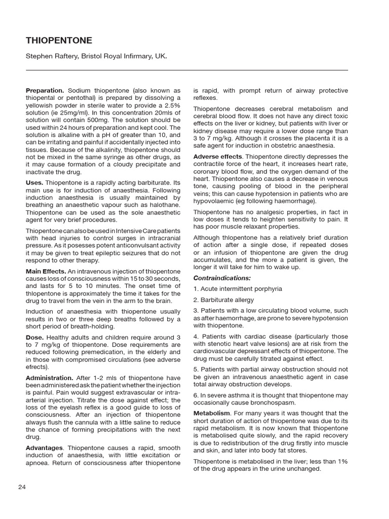 Thiopentone Update 1993 | PDF