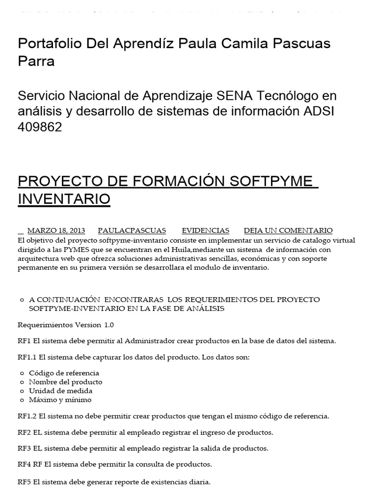 Ejemplo Proyecto Sena | PDF | Algoritmos | Software