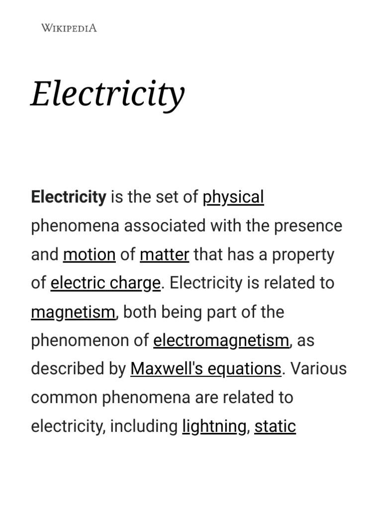 Electricity - Wikipedia | PDF