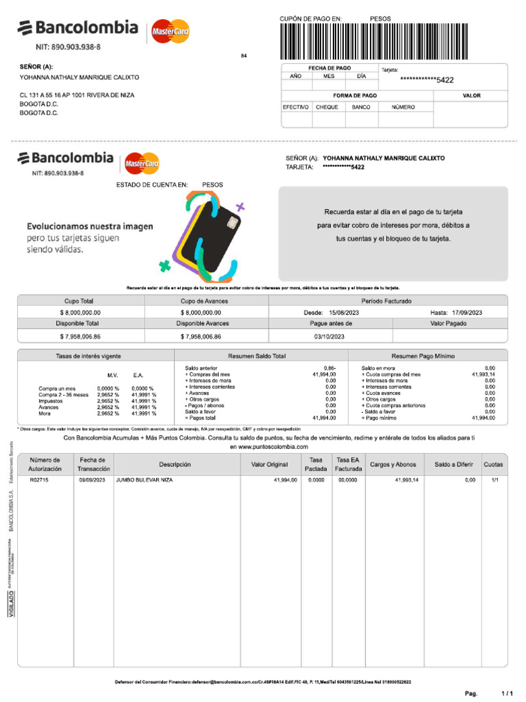 Mastercard Statement Sept-August 2023 | PDF