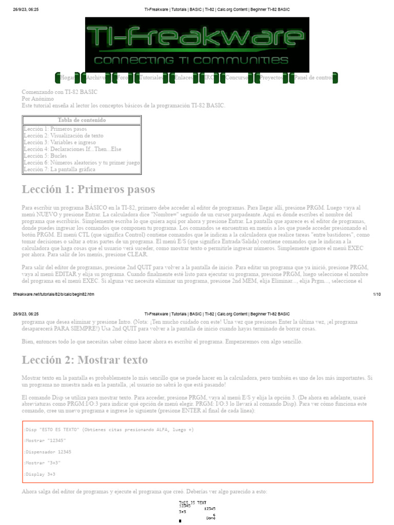 TI-Freakware - Tutorials - BASIC - TI-82 - Calc - Org Content ...