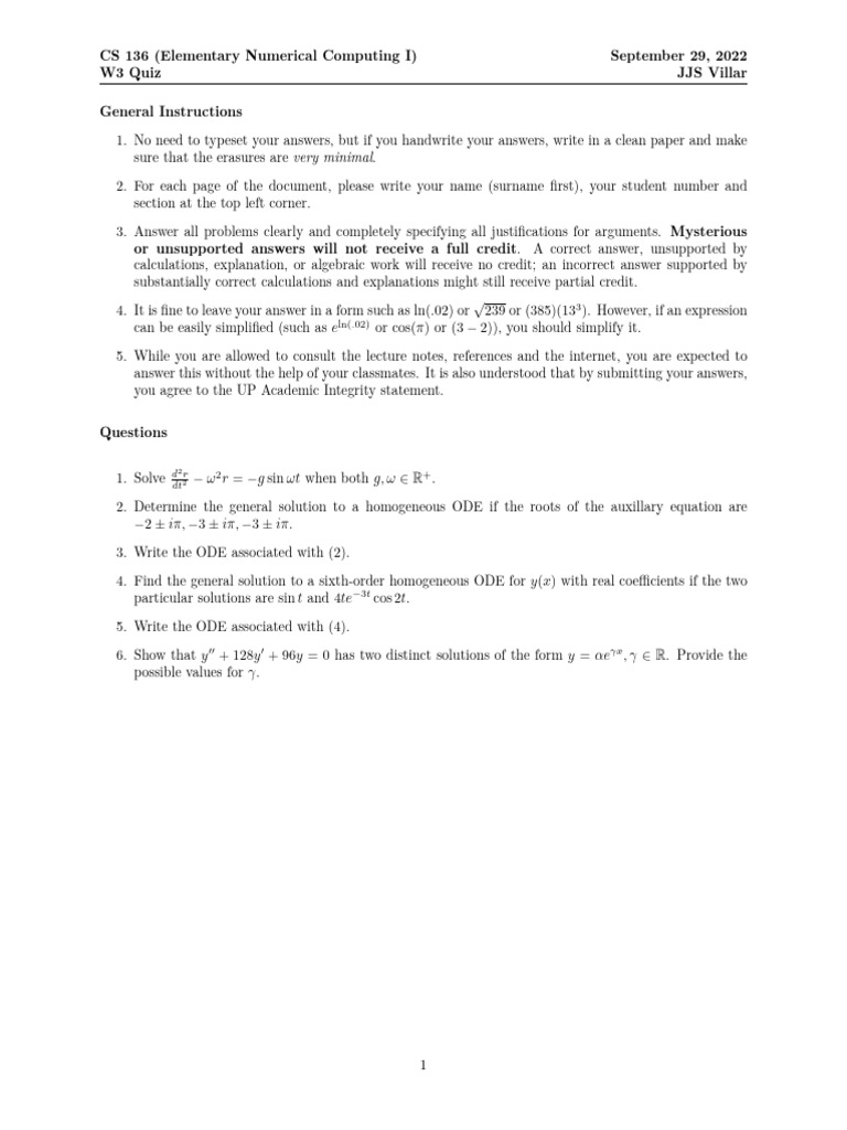 CS 136 Numerical Computing W3 Quiz | PDF | Language Arts & Discipline