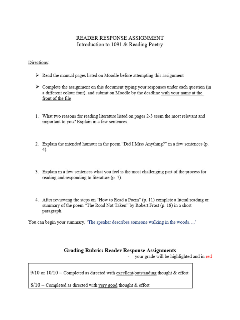Reader Response - Intro To Course and Poetry | PDF