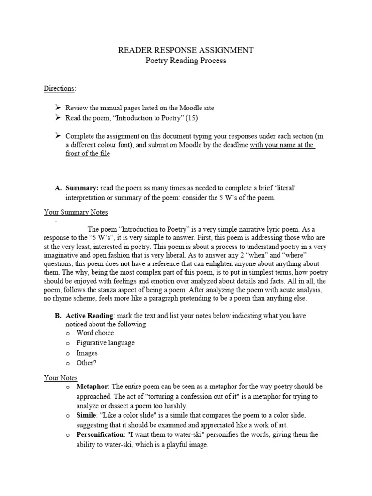 Reader Response - Reading and Responding To Poetry | PDF | Poetry | Writing