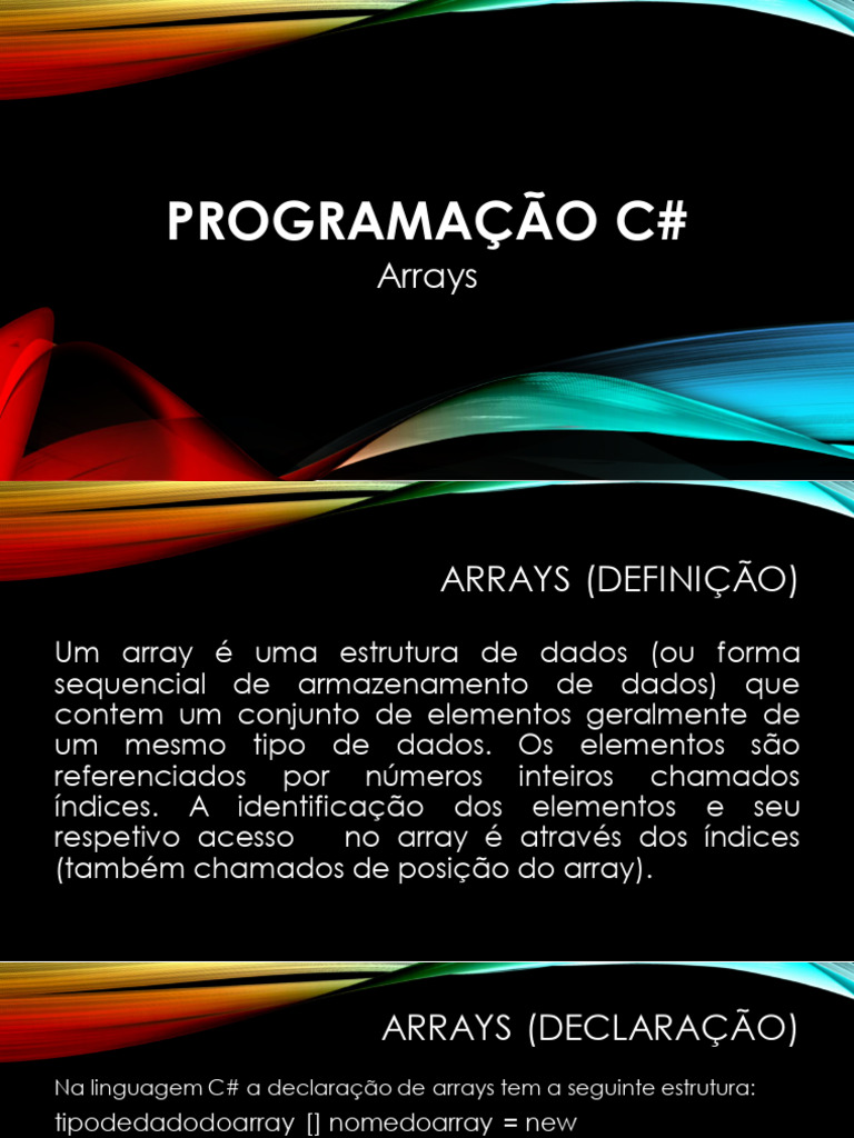 C# Aula 6 - Arrays | PDF | C Sharp (linguagem de programação) | Gestão ...