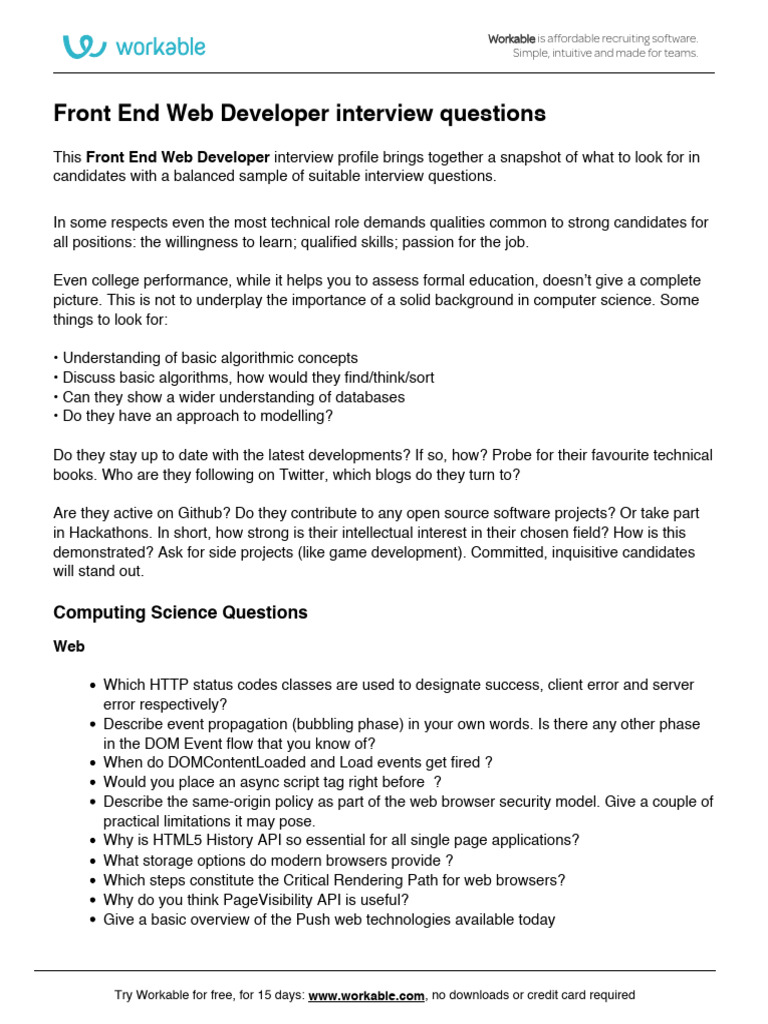Front End Web Developer Interview Questions | PDF | World Wide Web ... Front End Web Developer Interview Questions | PDF | World Wide Web ...