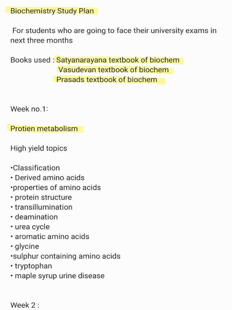 Biochemistry Study Plan - 230928 - 214255 | PDF