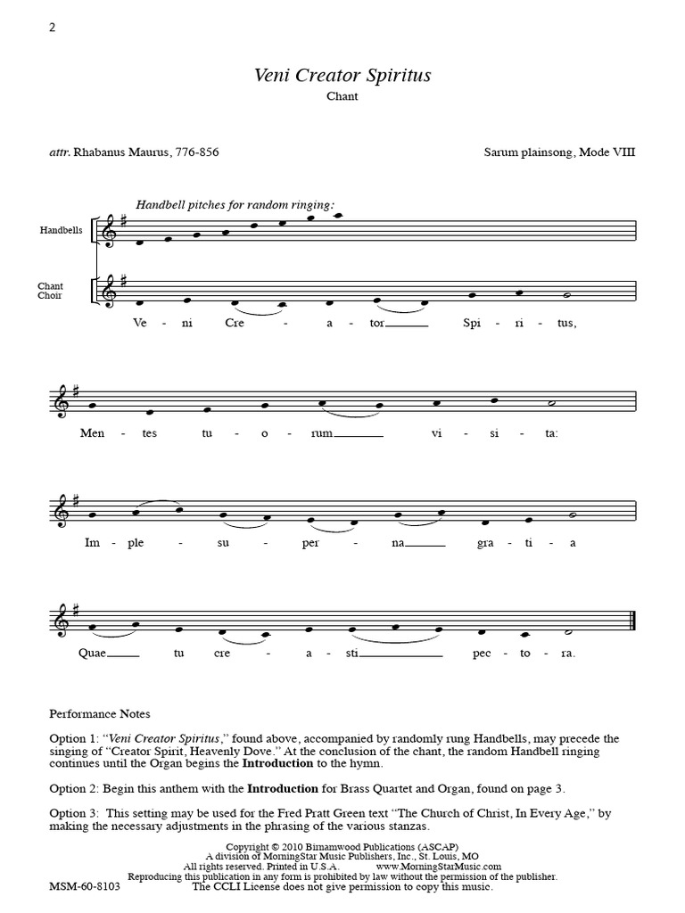 Veni Creator Spiritus: Attr. Rhabanus Maurus, 776-856 | PDF | Musical ...