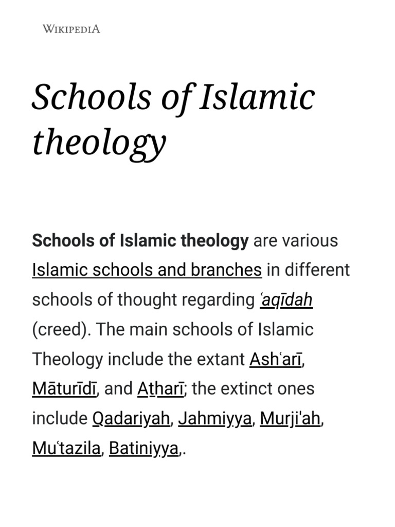 Schools of Islamic Theology - Wikipedia | PDF