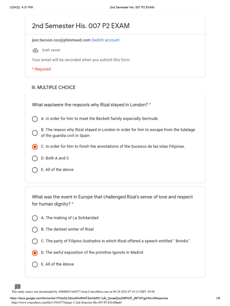 Page 3 2nd Semester His. 007 P2 EXAM PDF | PDF