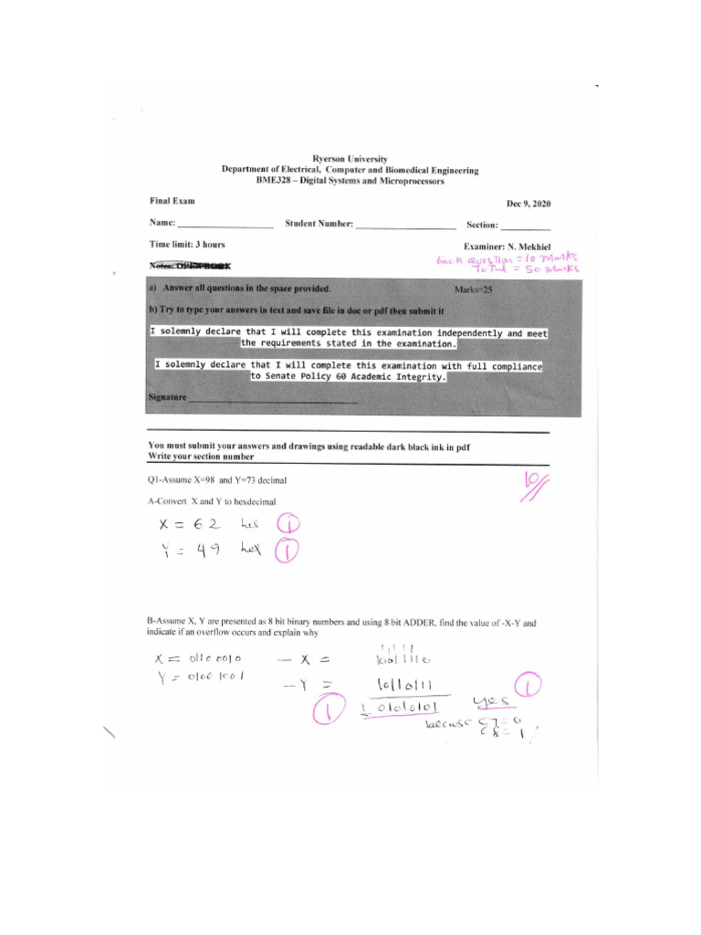 BME 328 Final Exam 2020 Solutions | PDF
