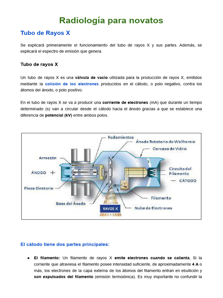 Funcionamiento y partes del tubo de rayos X | PDF | Rayo X | Electrón