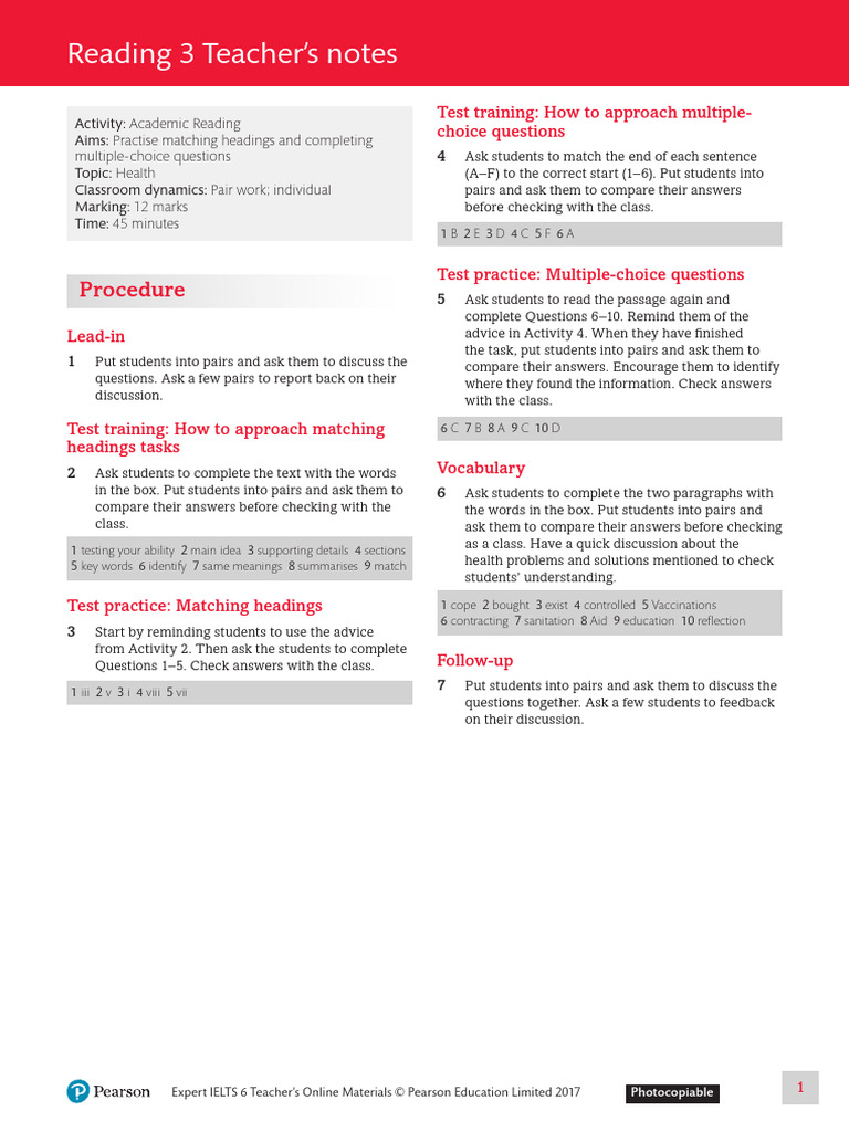 TPL 6 Reading 3 teacher_s notes | PDF