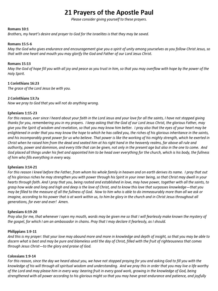 21 Prayers of The Apostle Paul | PDF