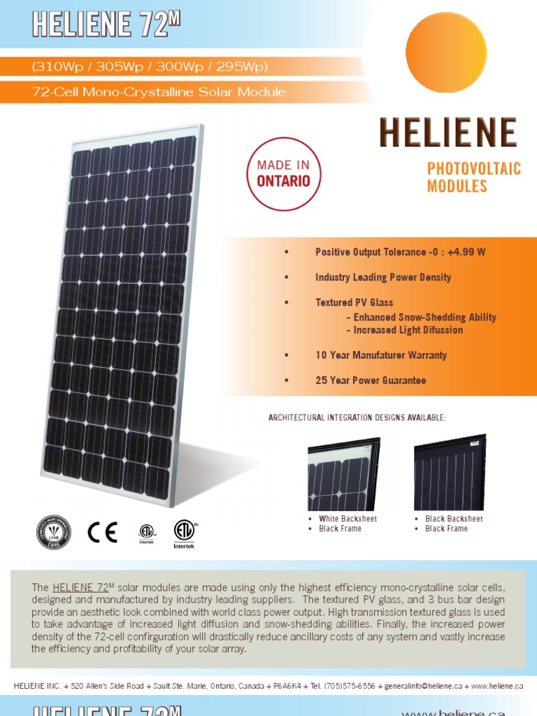 Heliene 72 M | PDF | Solar Panel | Solar Cell