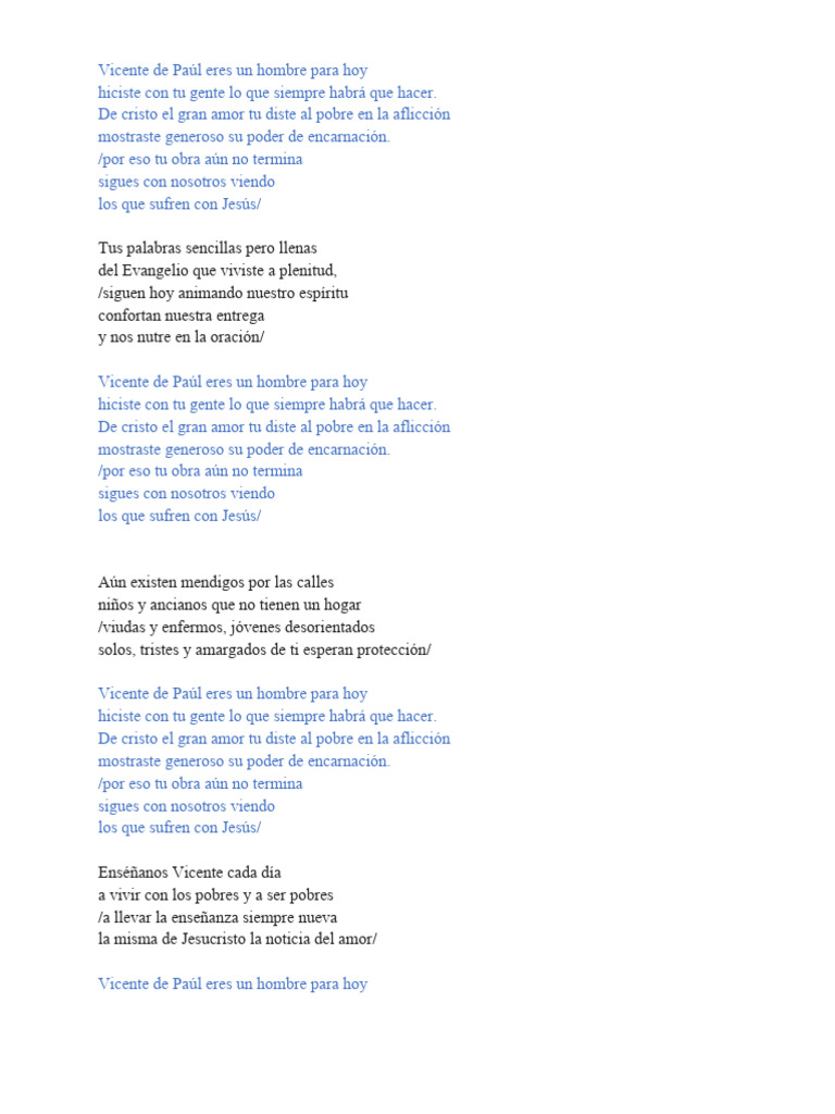 Letra Vicente de Paúl | PDF