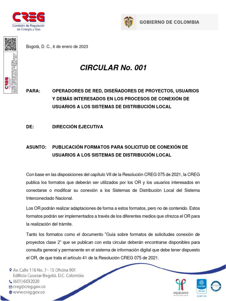 Circular CREG001 2023 | PDF