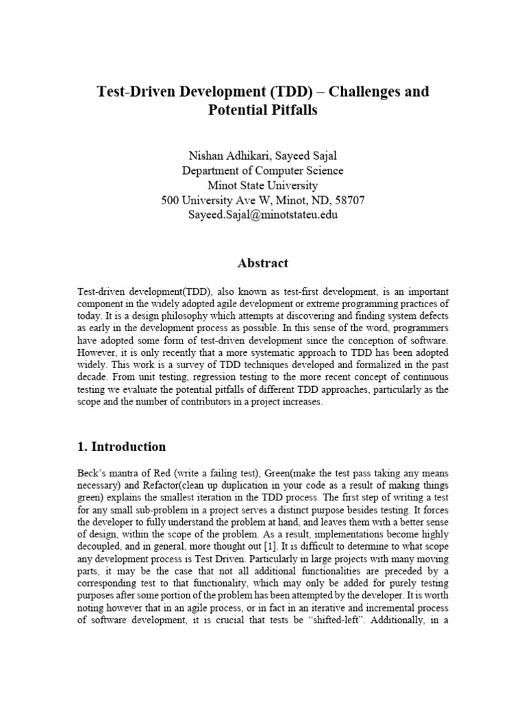 Test Driven Development Tdd Challenges A Pdf