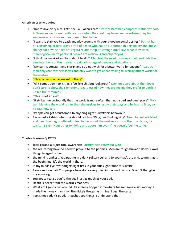 Toxic Masculinity Quotes AP CM TB | PDF