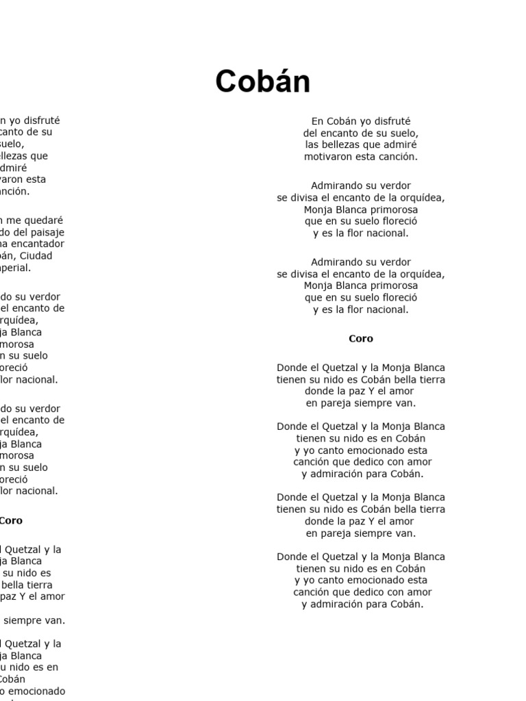 Cobán Letra de Cancion | PDF