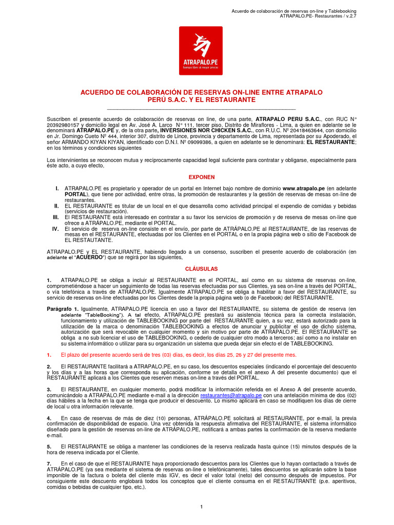 Acuerdo Rodizio - Nor Chicken SAC | PDF