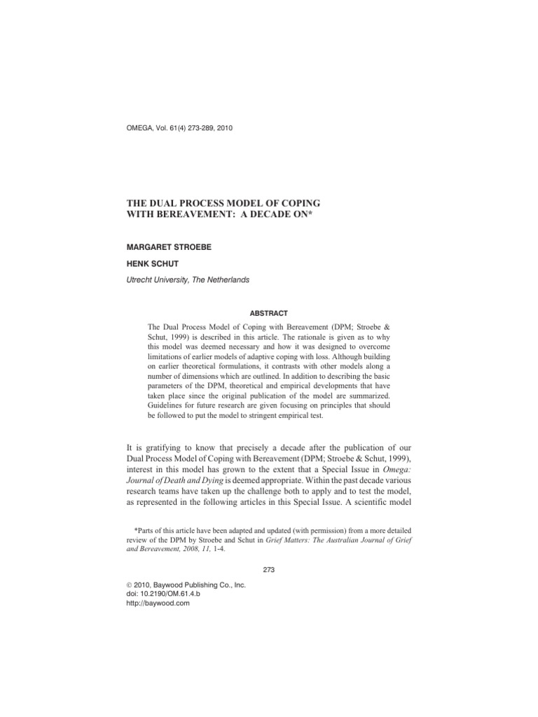 Dual Process Model of Bereavement 2010 | PDF