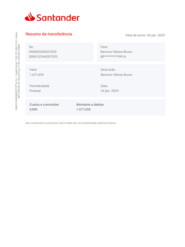 Comprovativo De Transfer ncia Banc ria PDF