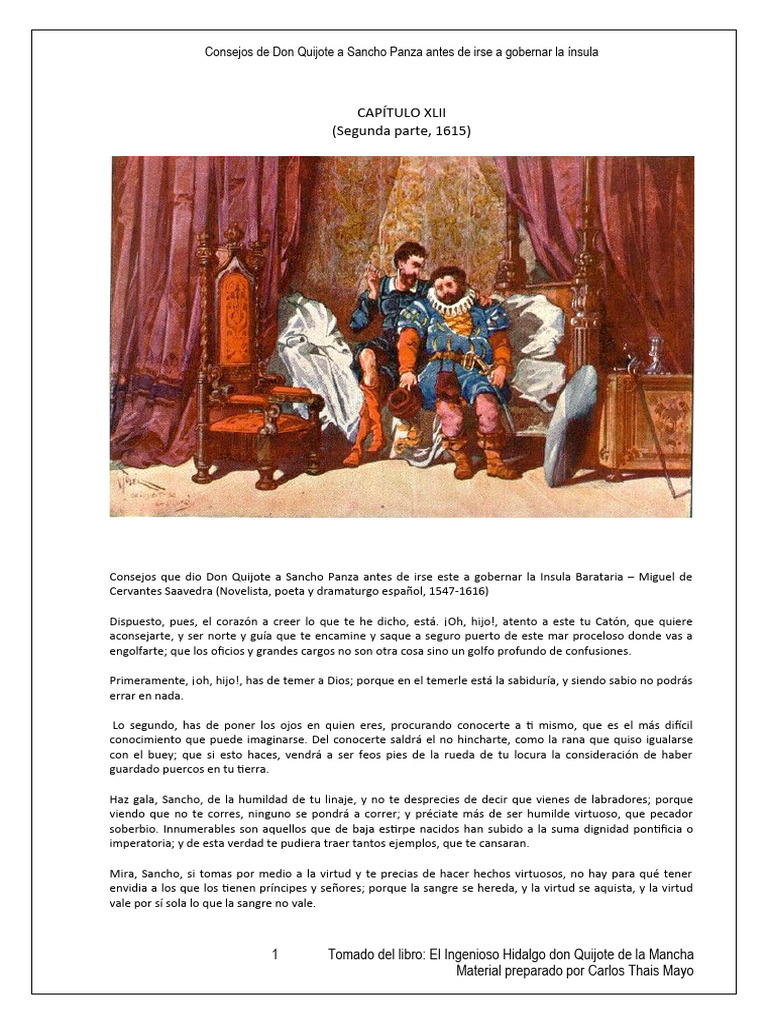 2 Consejos Que Dio Don Quijote A Sancho Panza Antes de Irse Este A ...