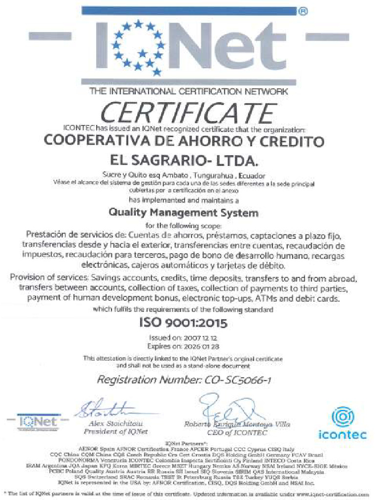 Certificado ISO 90012015 IQNET | PDF