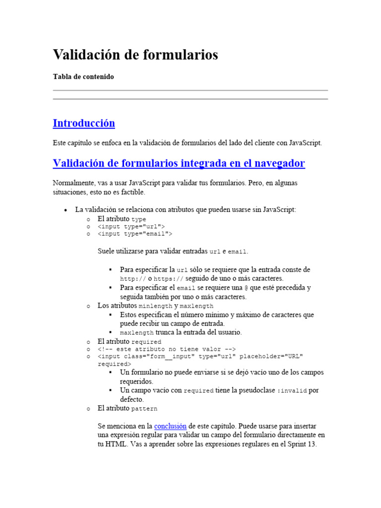 Resumen Validación de Formularios | PDF | Script Java | Expresión regular