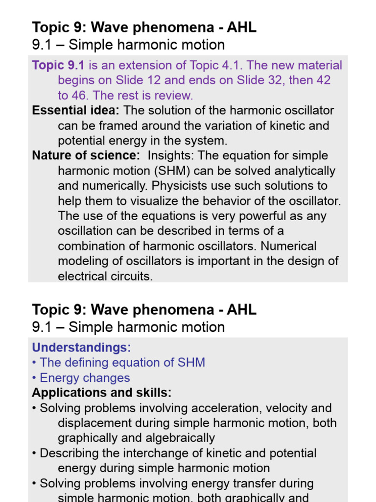 Topic 9.1 - Simple Harmonic Motion - Student 2017 | PDF | Oscillation | Frequency