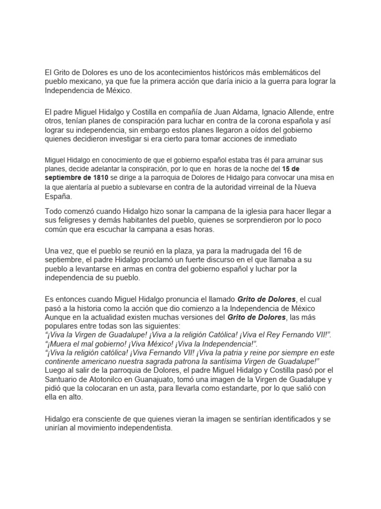 El Grito de Dolores Es Uno de Los Acontecimientos Históricos Más ...