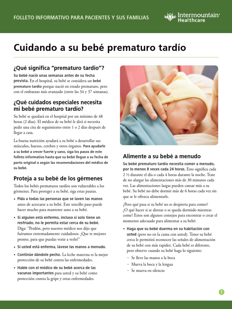 Caring For Your Late Preterm Baby Fact Sheet Spanish | PDF | La leche ...