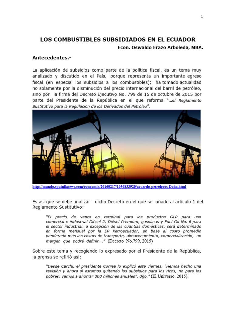 Artículo Final Subsidios A Los Combustibles en El Ecuador | PDF