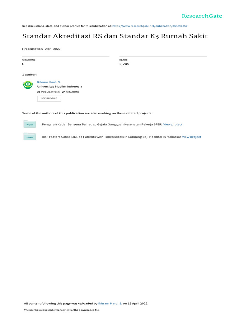 Standar Akreditasidan K3 Rumah Sakit | PDF