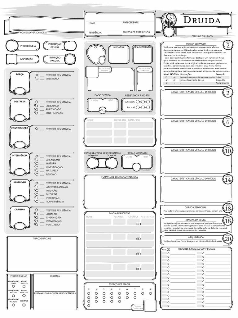 DND 5e - Ficha - Druída | PDF